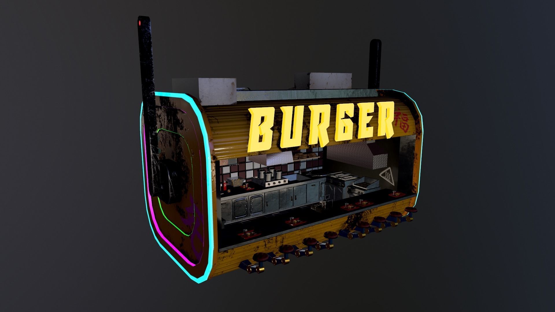 3D model Cyberpunk City - Burger Stand VR / AR / low-poly | CGTrader