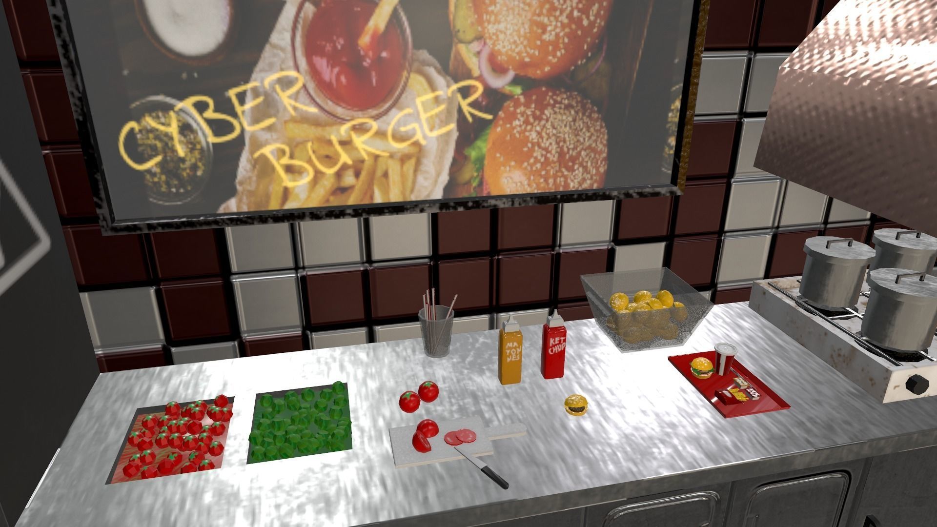 3D model Cyberpunk City - Burger Stand VR / AR / low-poly | CGTrader