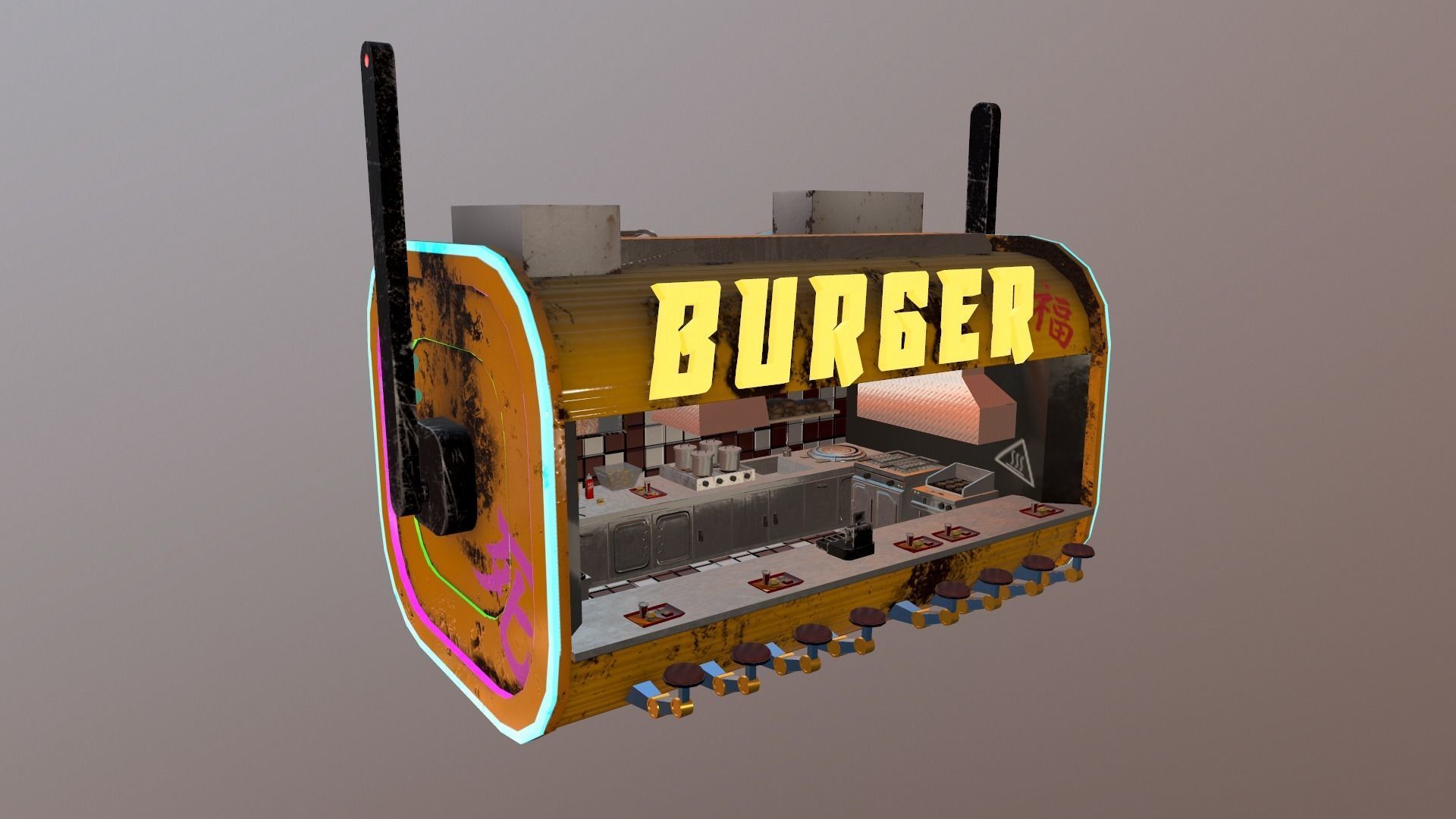 3D model Cyberpunk City - Burger Stand VR / AR / low-poly | CGTrader