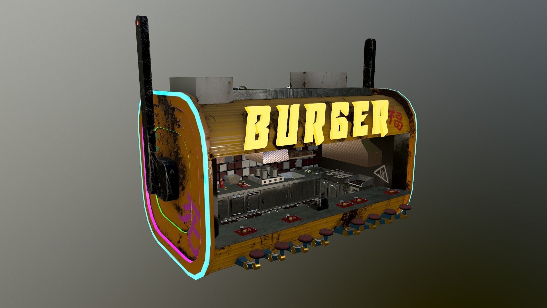 3D model Cyberpunk City - Burger Stand VR / AR / low-poly | CGTrader