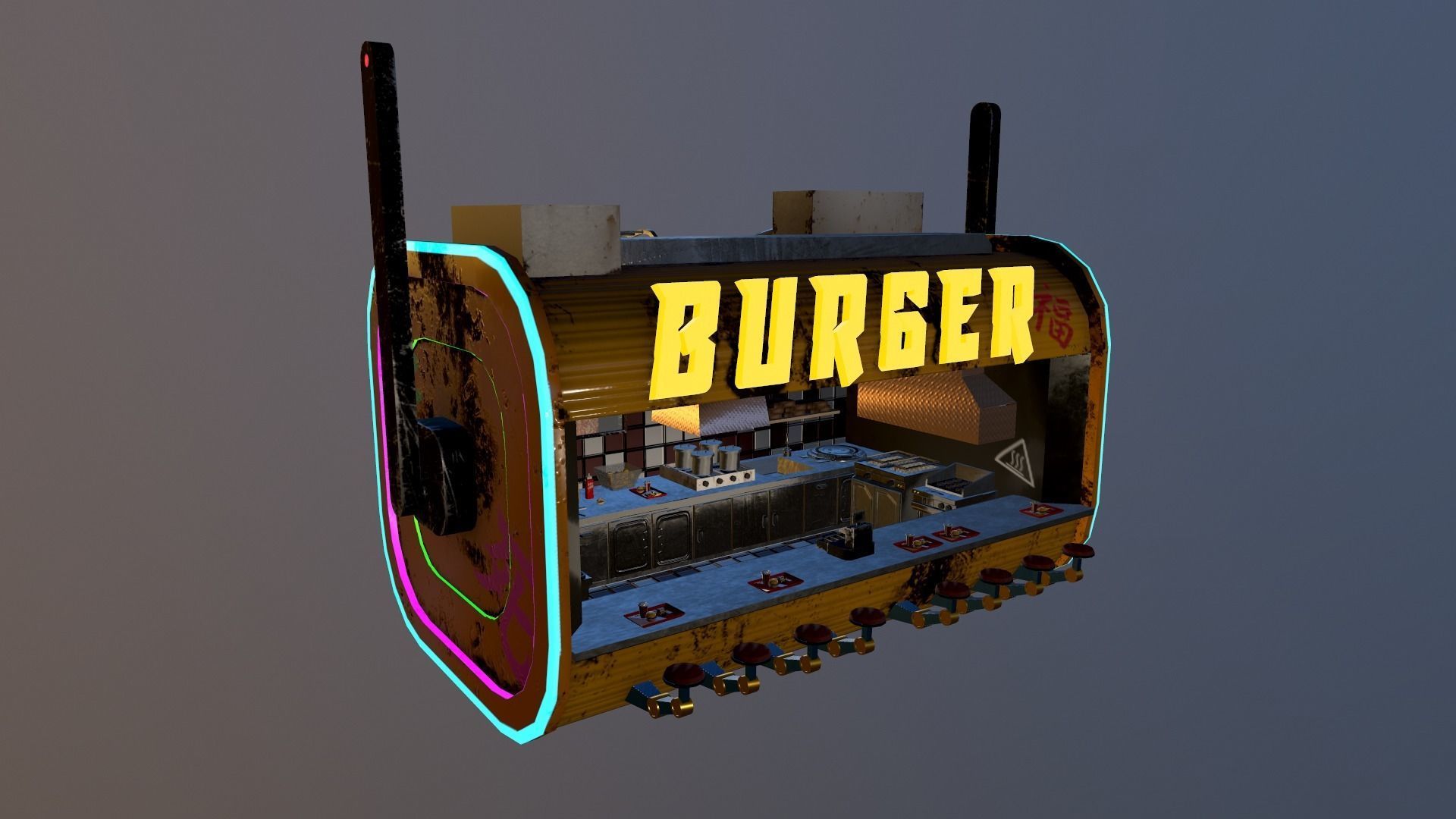 3D model Cyberpunk City - Burger Stand VR / AR / low-poly | CGTrader