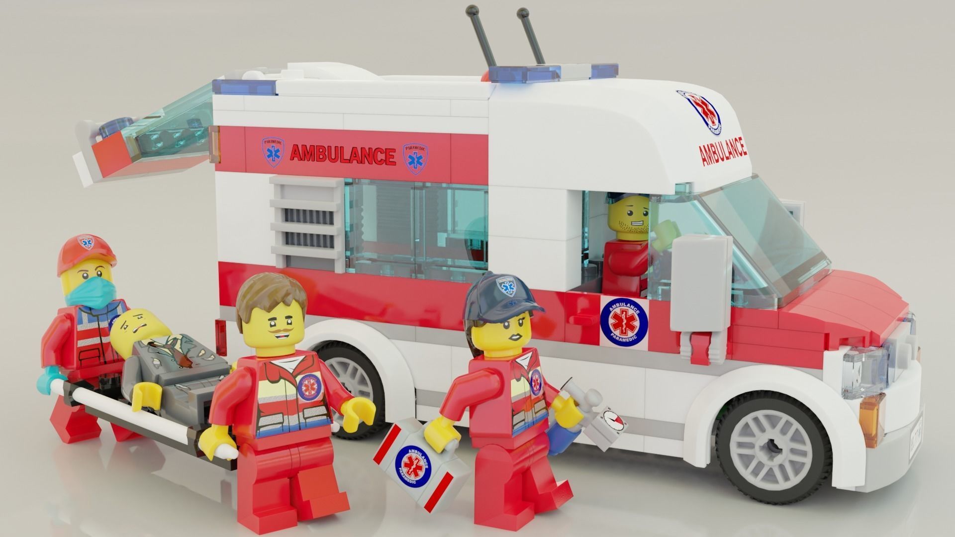 Lego Ambulance and paramedics squad 3D model rigged | CGTrader