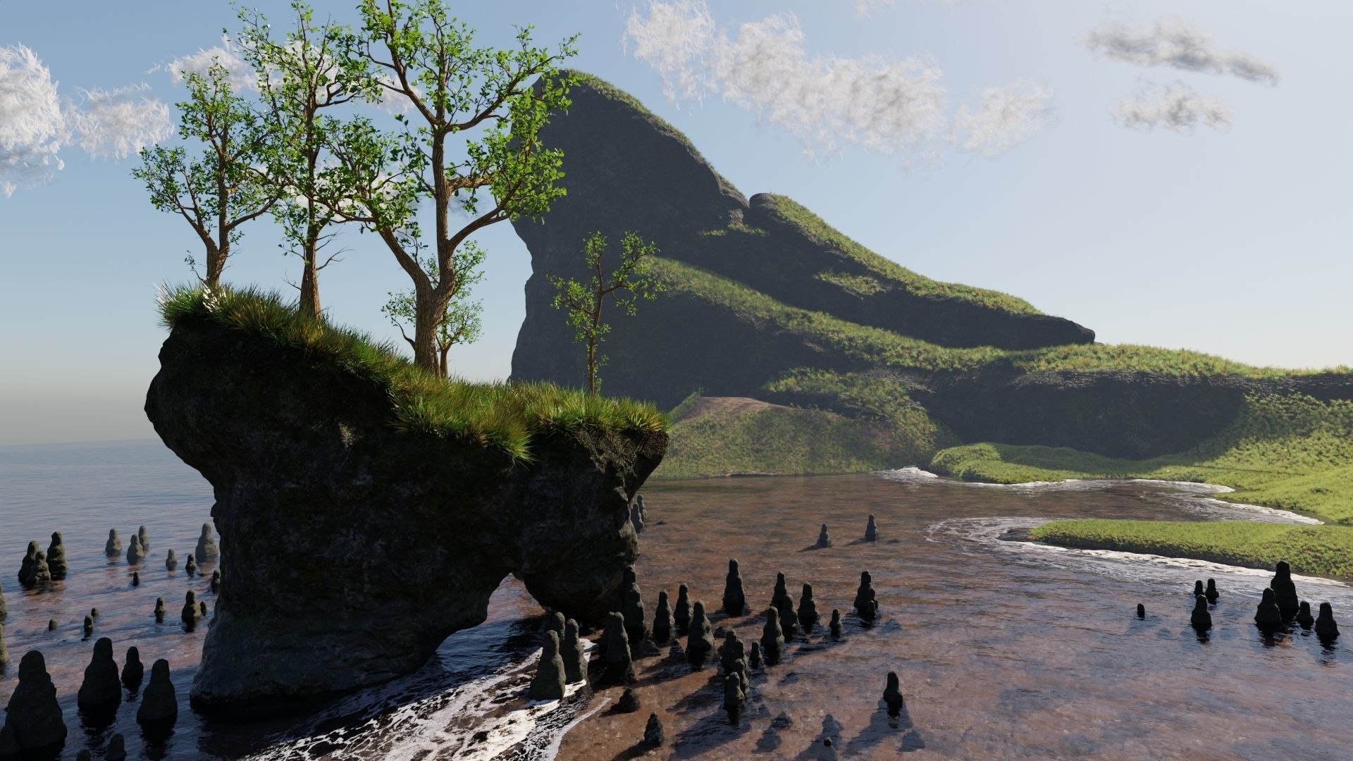 Path Near Ocean Scene 3D model animated | CGTrader