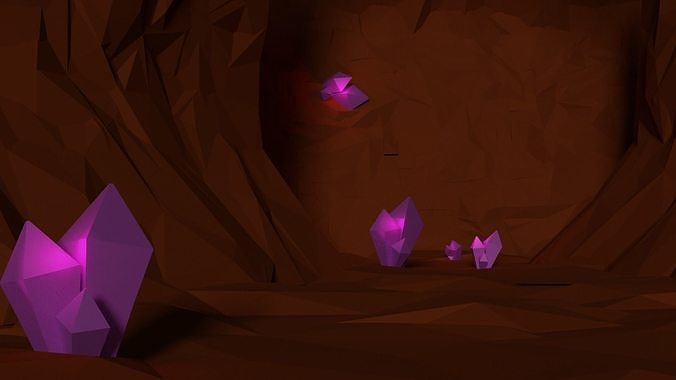 3D model Low Poly Cave with crystals VR / AR / low-poly | CGTrader