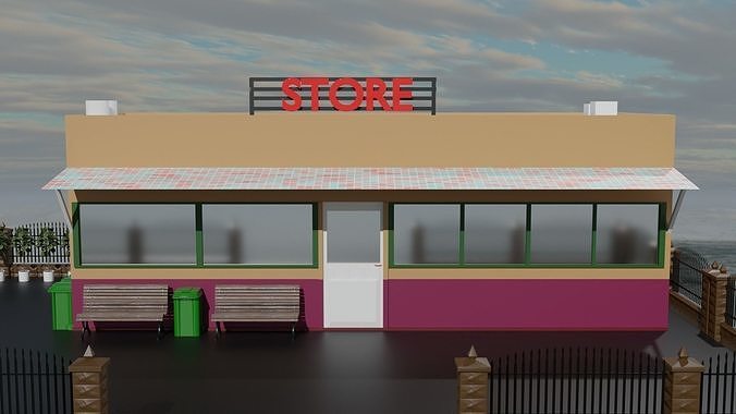 Store With Parking Free Market free 3D model | CGTrader