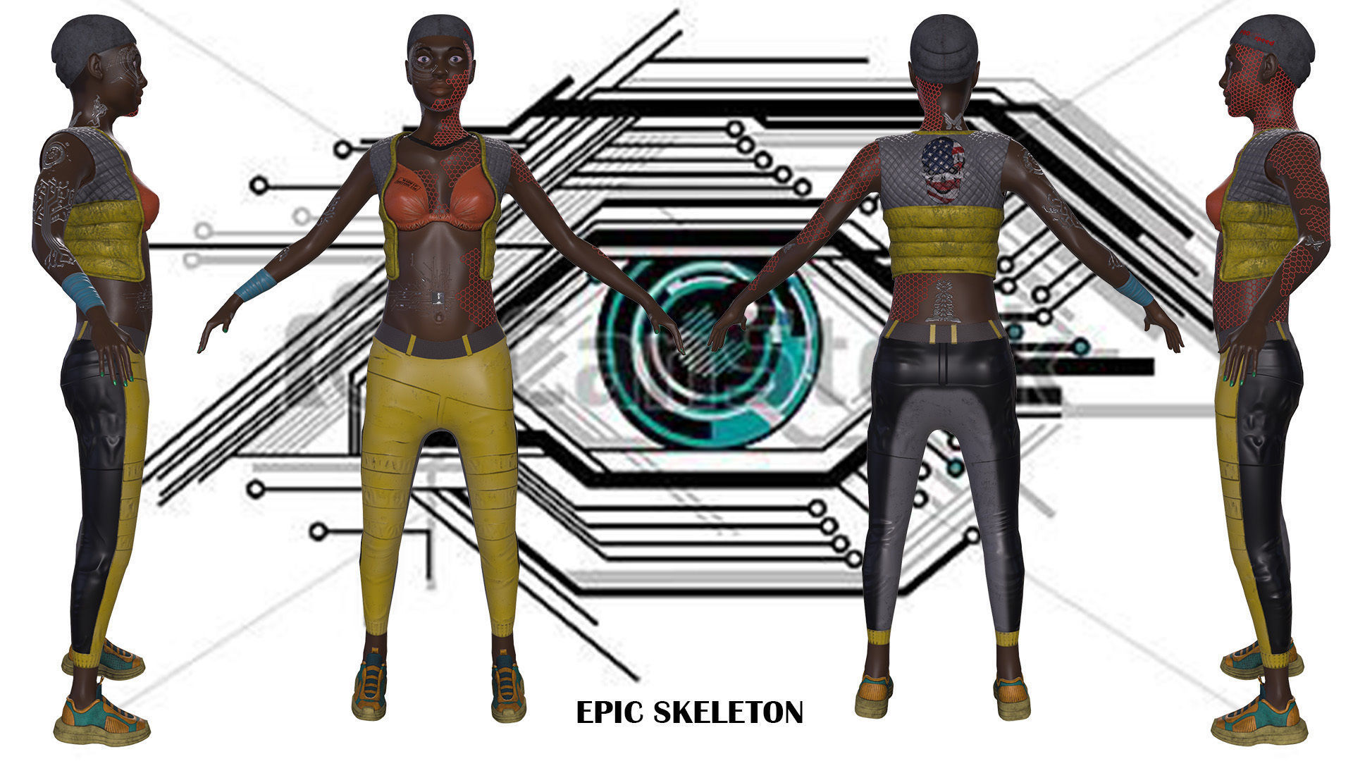 3D model Amelia Female character cyberpunk style VR / AR / low-poly ...