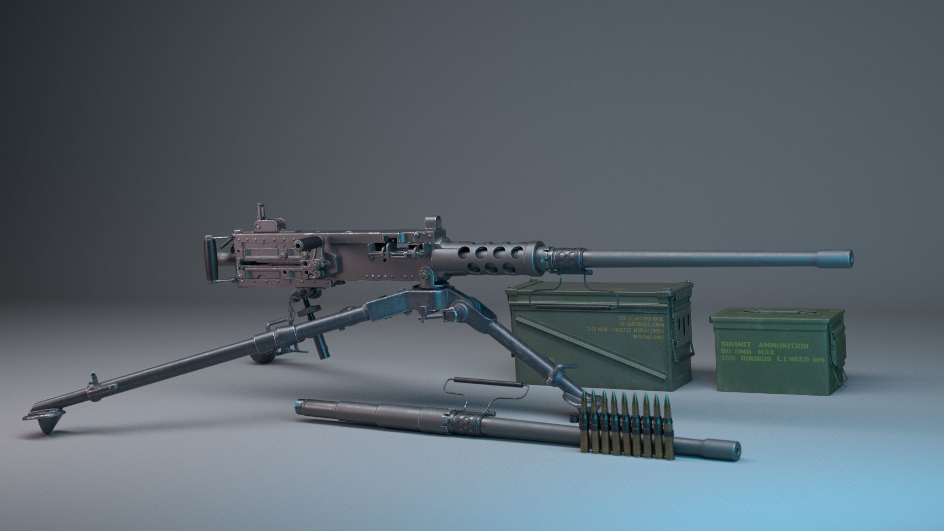 M2 Browning 50 CAL Machine Gun HQ 3D model | CGTrader