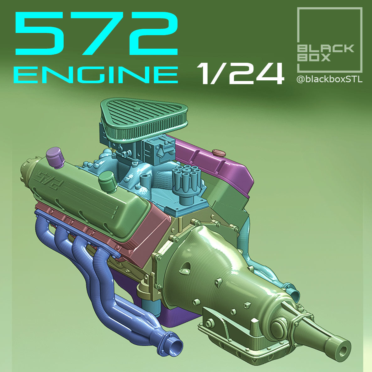 572 ENGINE 1-24th for modelkits and diecast 3D model 3D printable ...