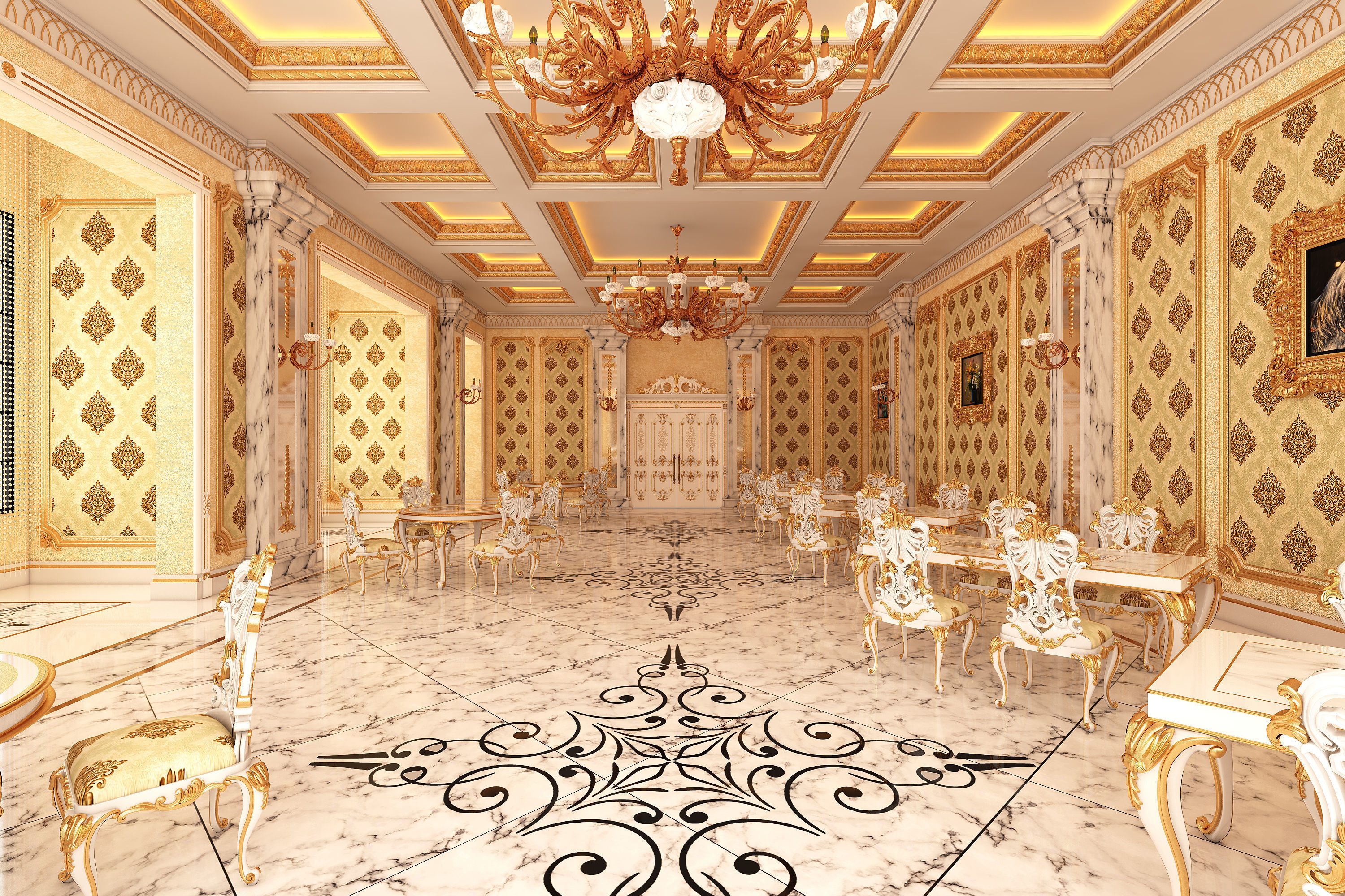 3D model Classic Restaurant Interior Design White VR / AR / low-poly ...