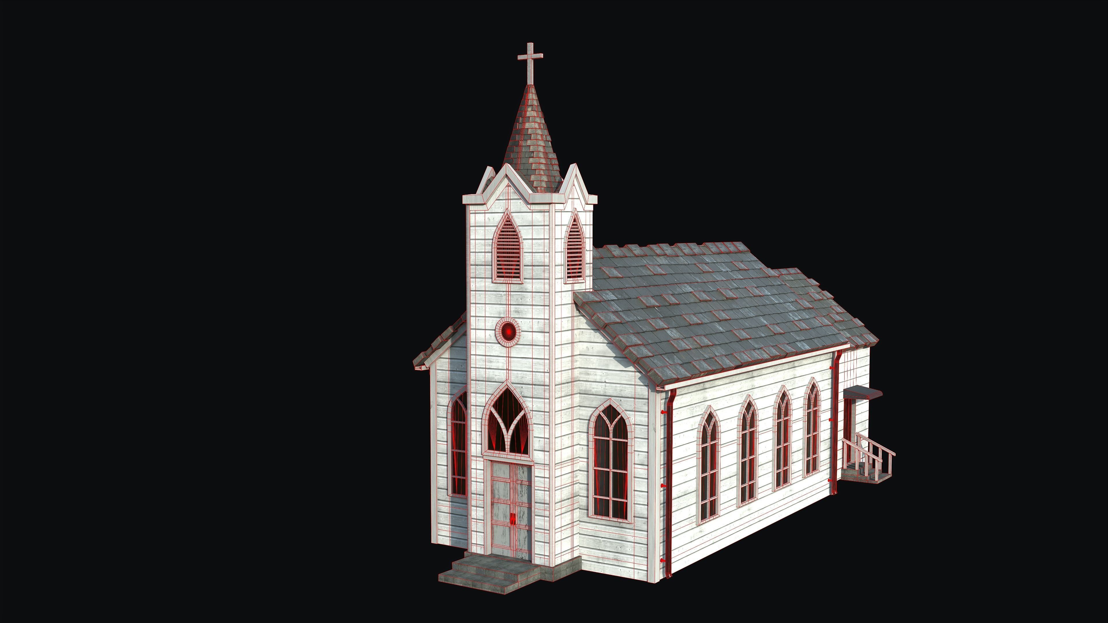 3D model Church PBR Game Ready Low-poly VR / AR / low-poly | CGTrader