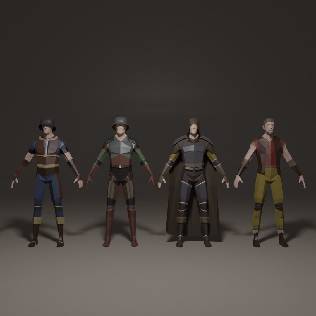 4 low poly characters from the Middle Ages free 3D model | CGTrader