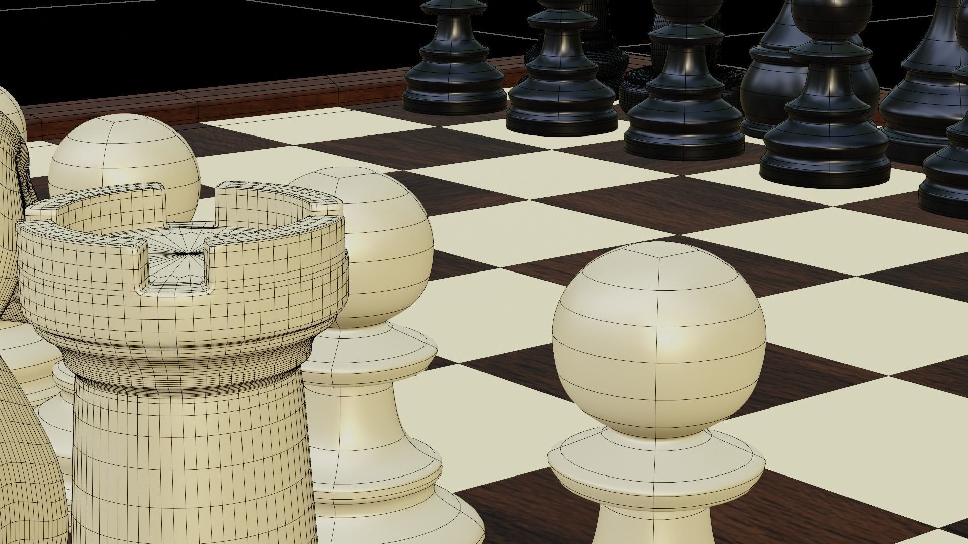 Wooden Chess Board with Chess Pieces - Complete Chess Set 3D model ...