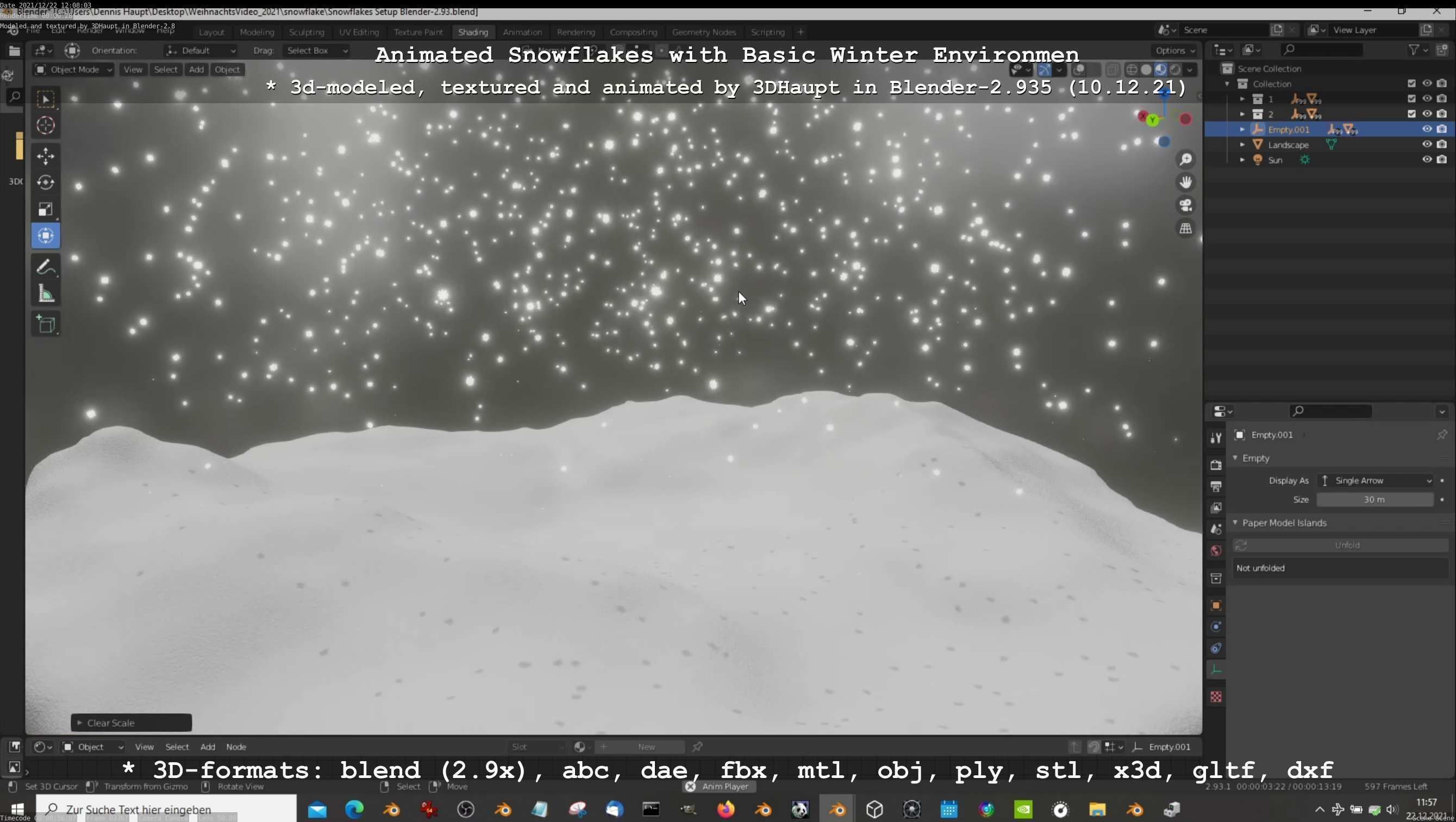 3D model Animated snowflakes with basic winter environment VR / AR ...