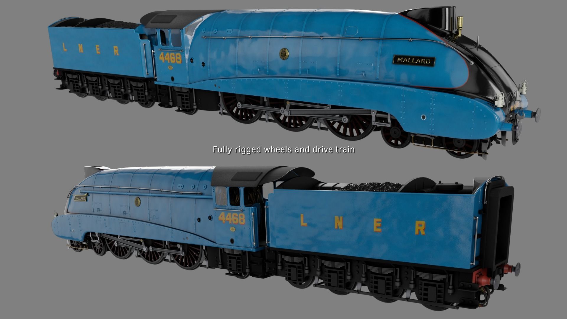 Mallard steam train 3D model animated rigged | CGTrader