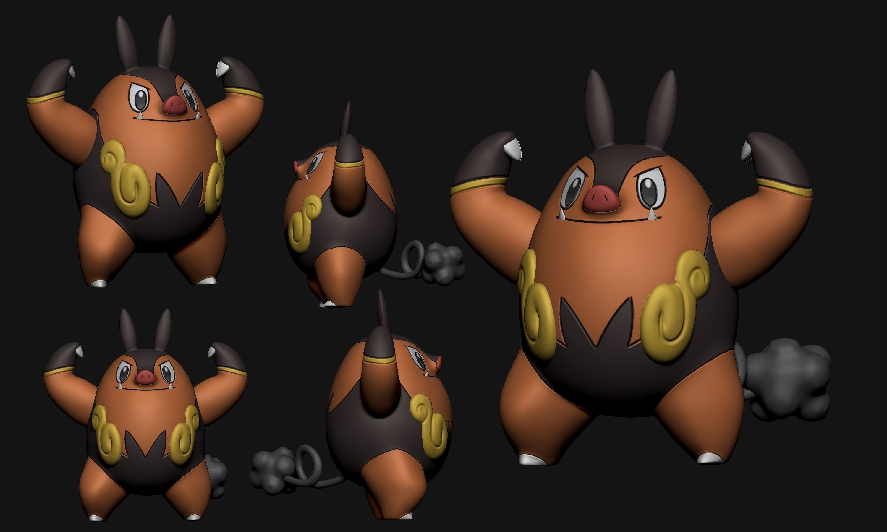 Pokemon - Tepig Pignite and Emboar 3D model 3D printable | CGTrader