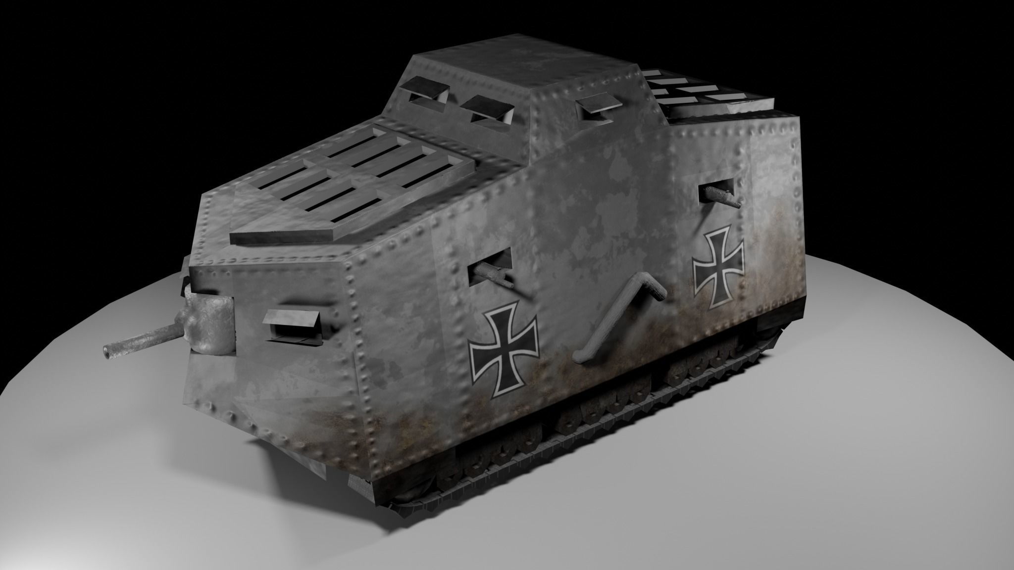 3D model A7V Tank 3D model PBR Low-Poly Rigged Animated VR / AR / low ...