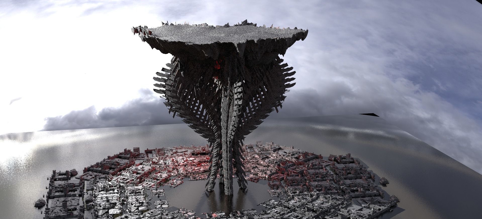 Sci fi Floating Spine Tower with base 3D model | CGTrader