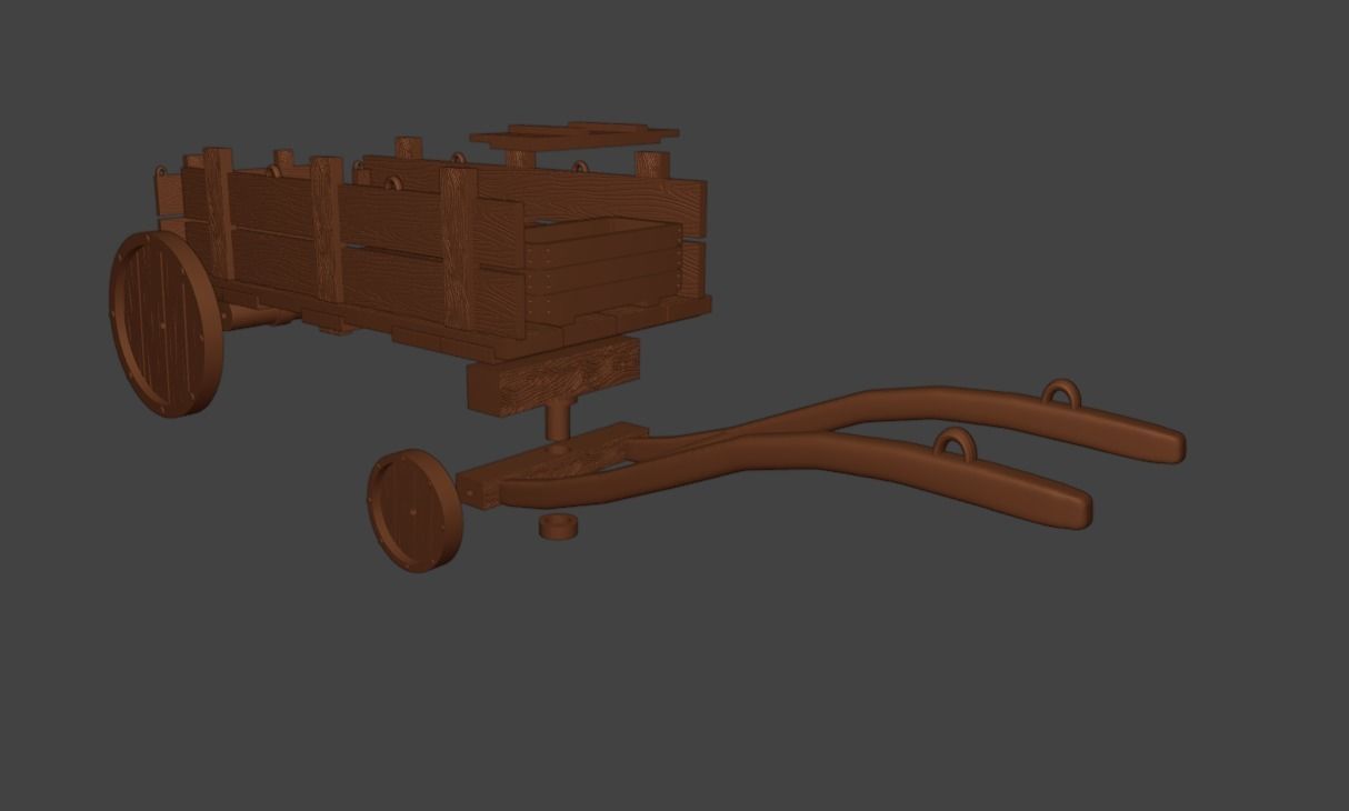 Wooden cart and horse STL 3D model | CGTrader