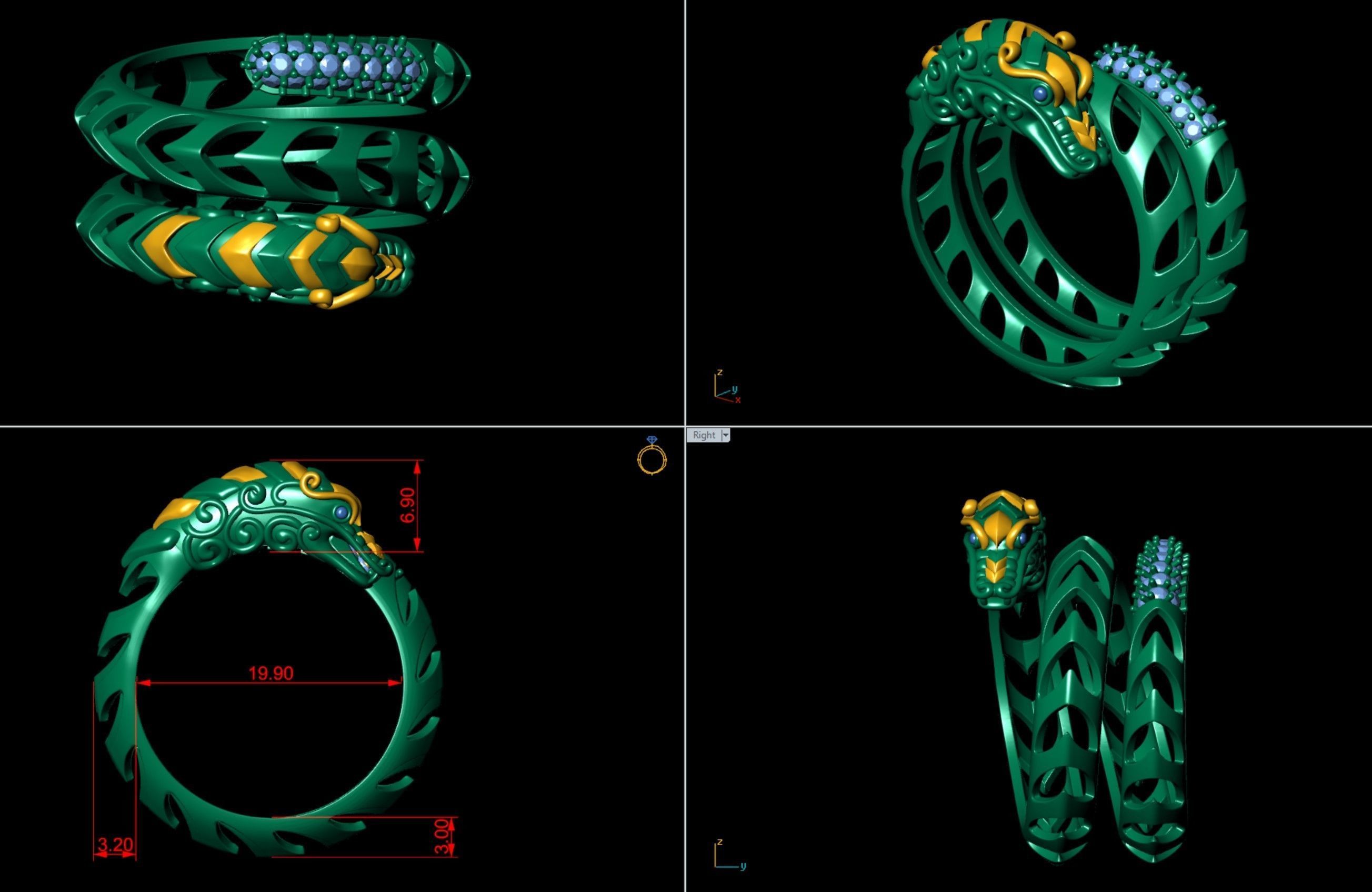 Dragon Legend Naga Coil Blaked Gents Ring 3D model 3D printable | CGTrader