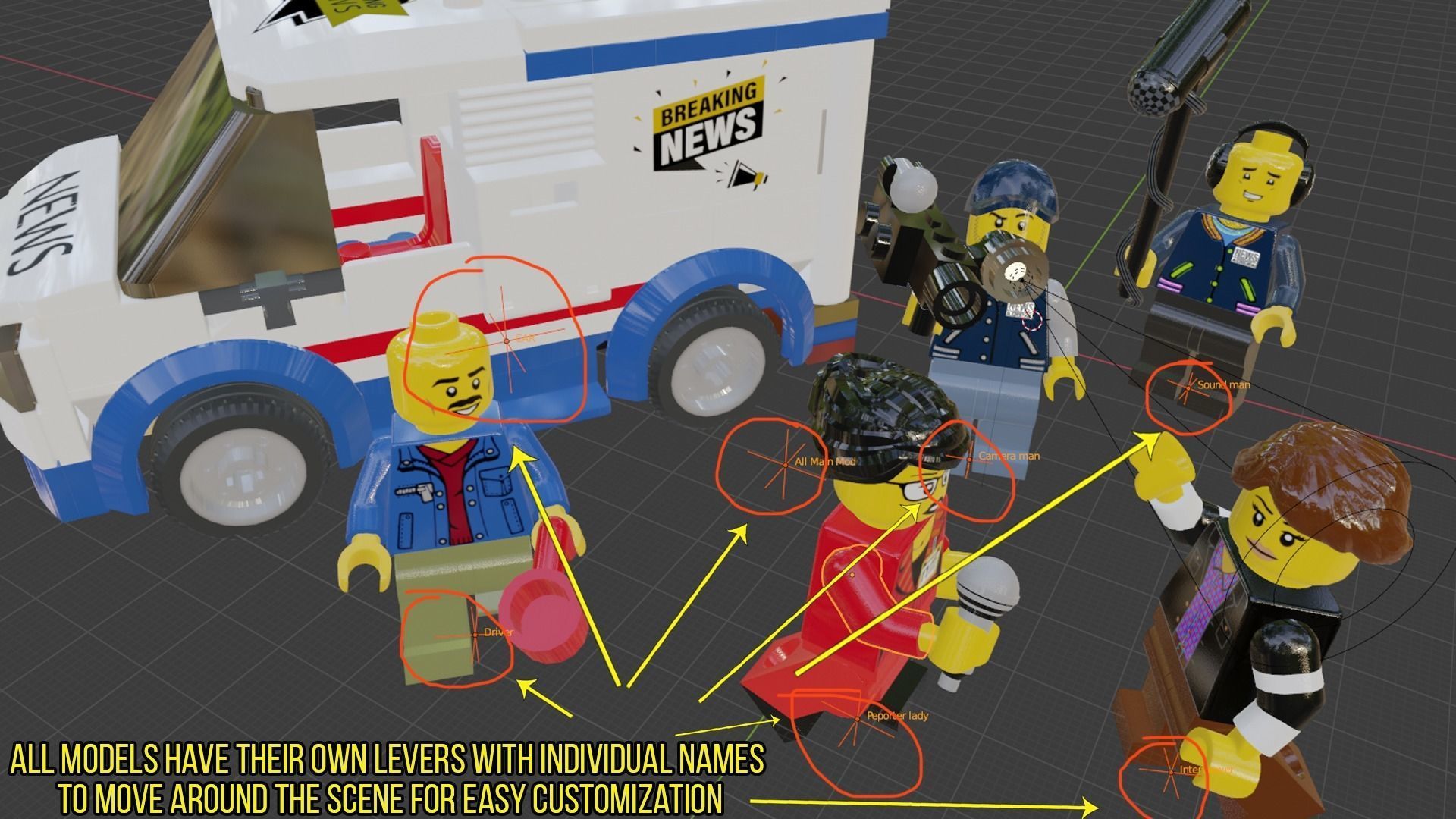 Lego crew reporters 3D model rigged | CGTrader