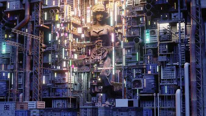 Cyberpunk Statue City 3D model | CGTrader