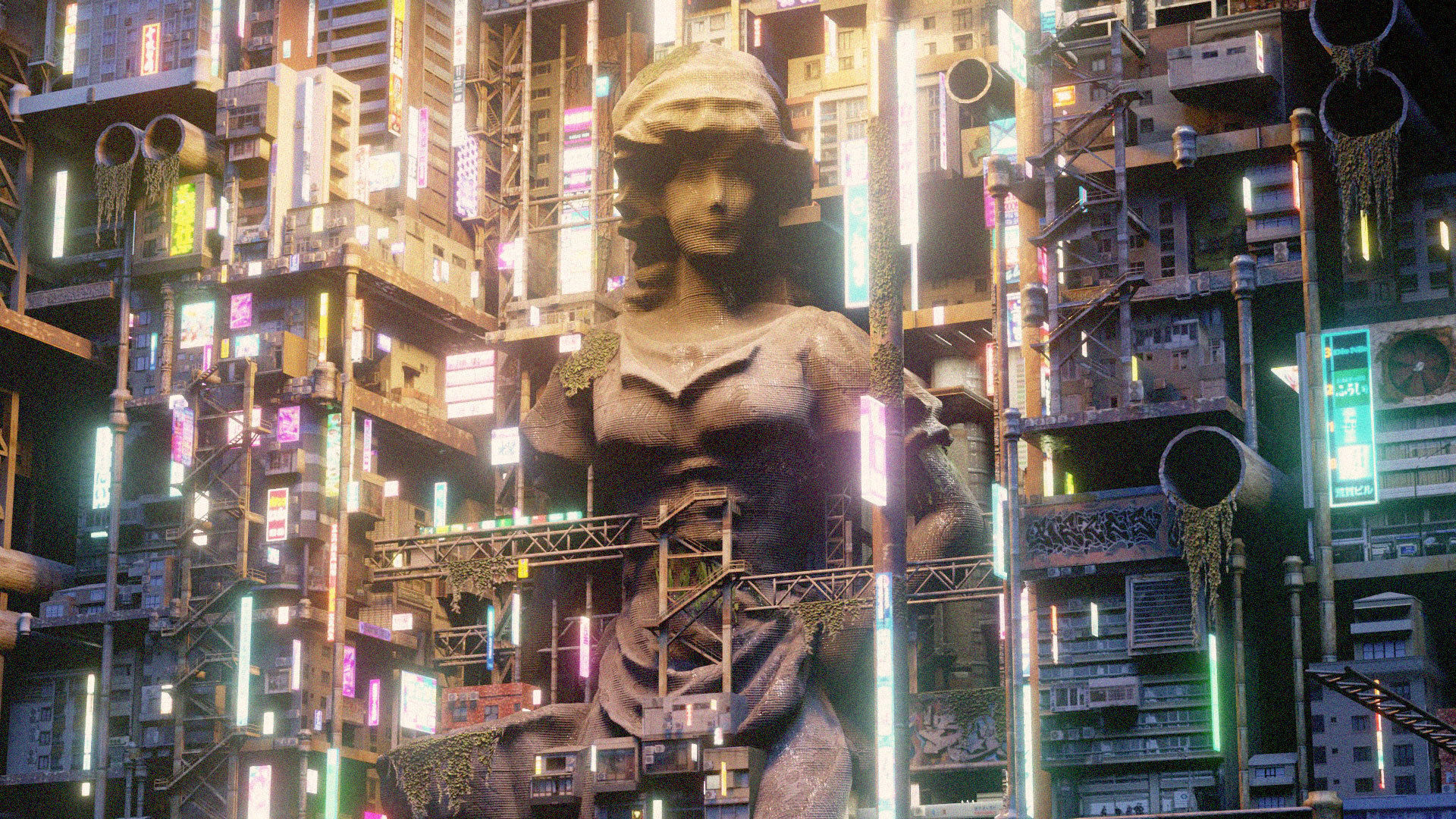 Cyberpunk Statue City 3D model | CGTrader