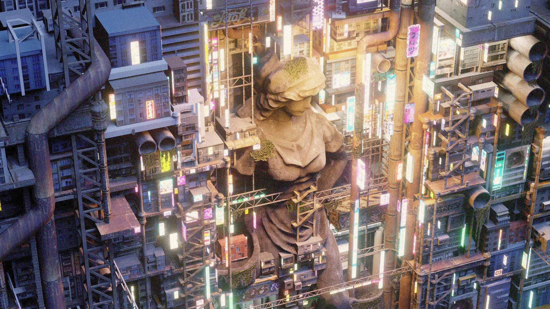 Cyberpunk Statue City 3D model | CGTrader