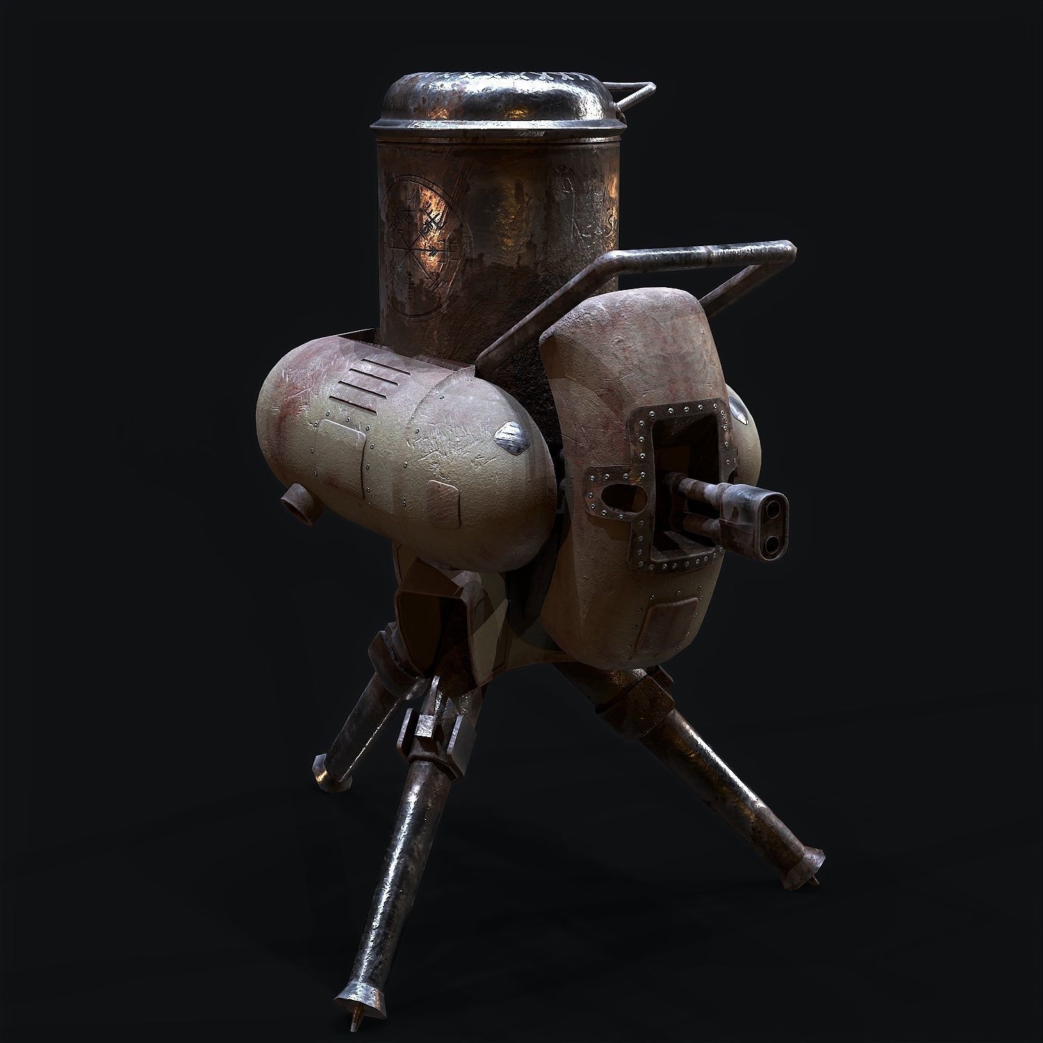 3D model Turret steam powered machine gun VR / AR / low-poly | CGTrader