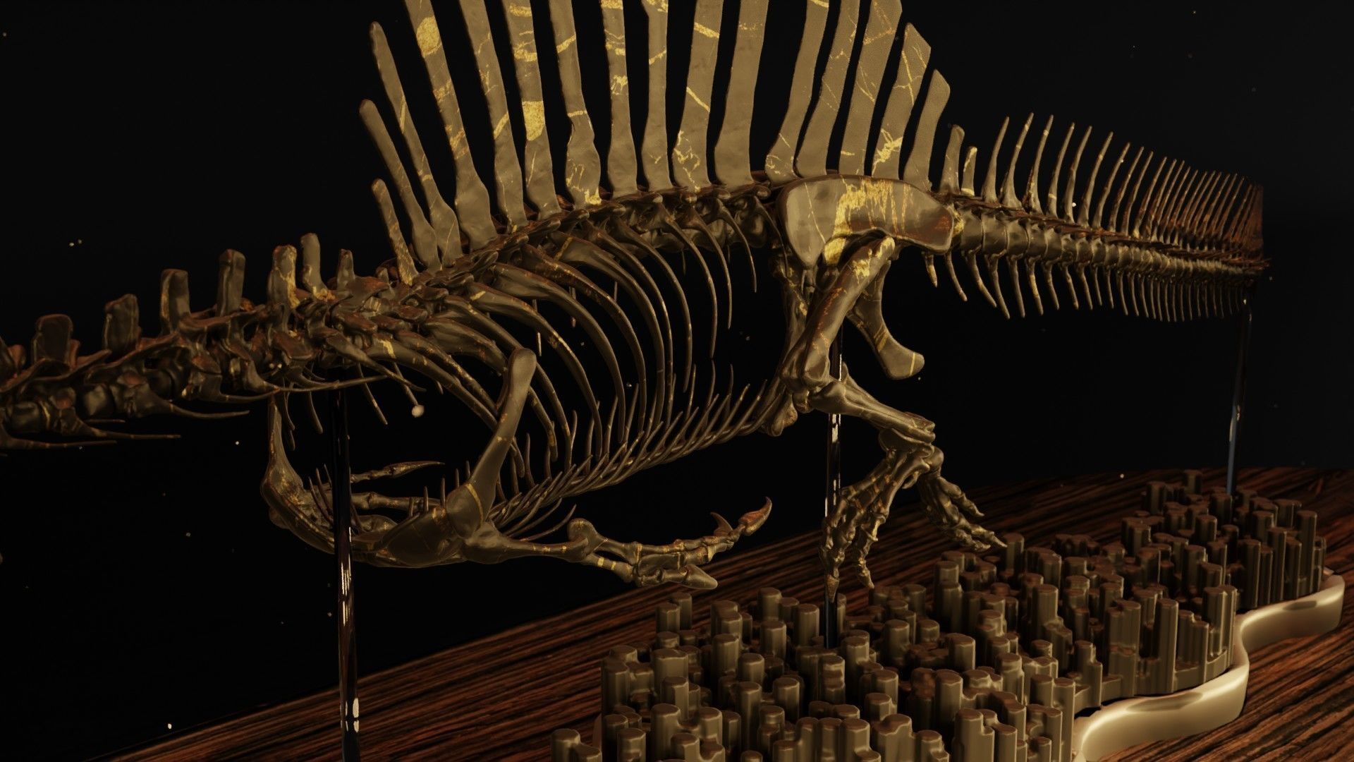 Spinosaurus Diorama Swimming Skeleton 3D model 3D printable | CGTrader