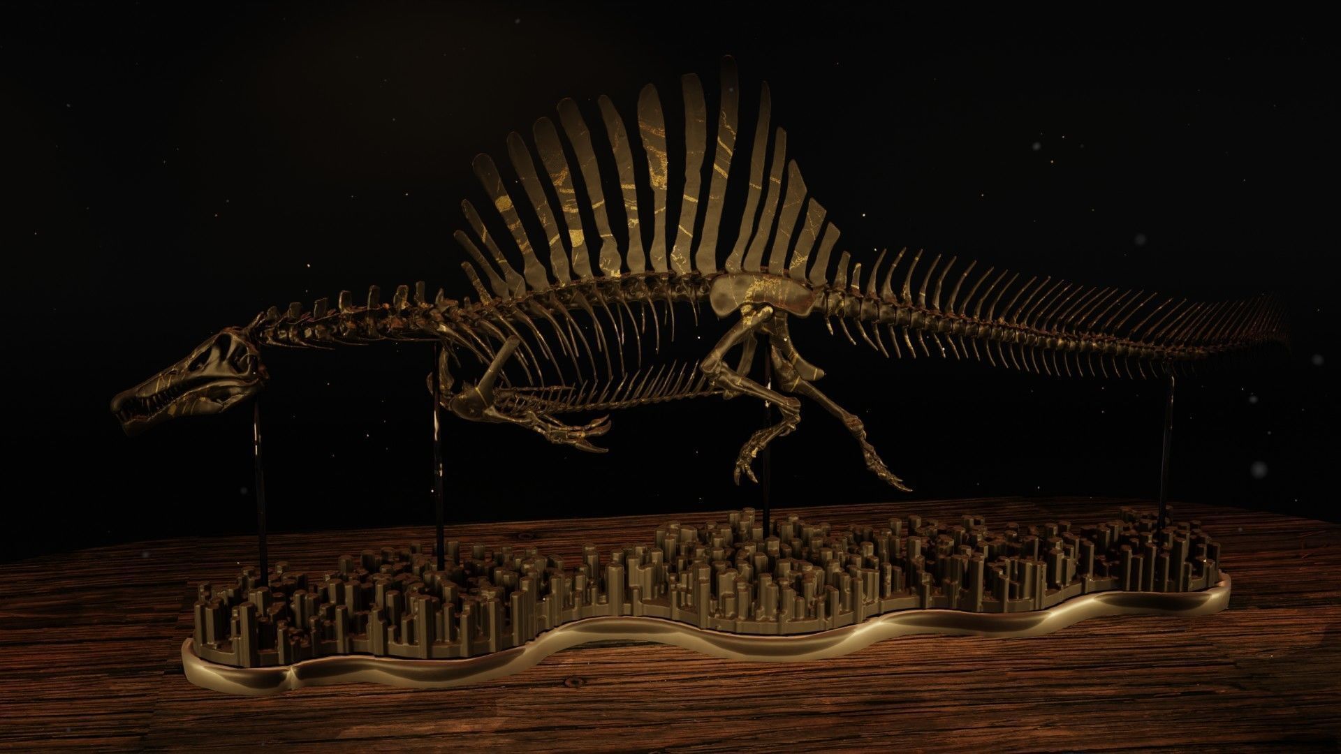 Spinosaurus Diorama Swimming Skeleton 3D model 3D printable | CGTrader