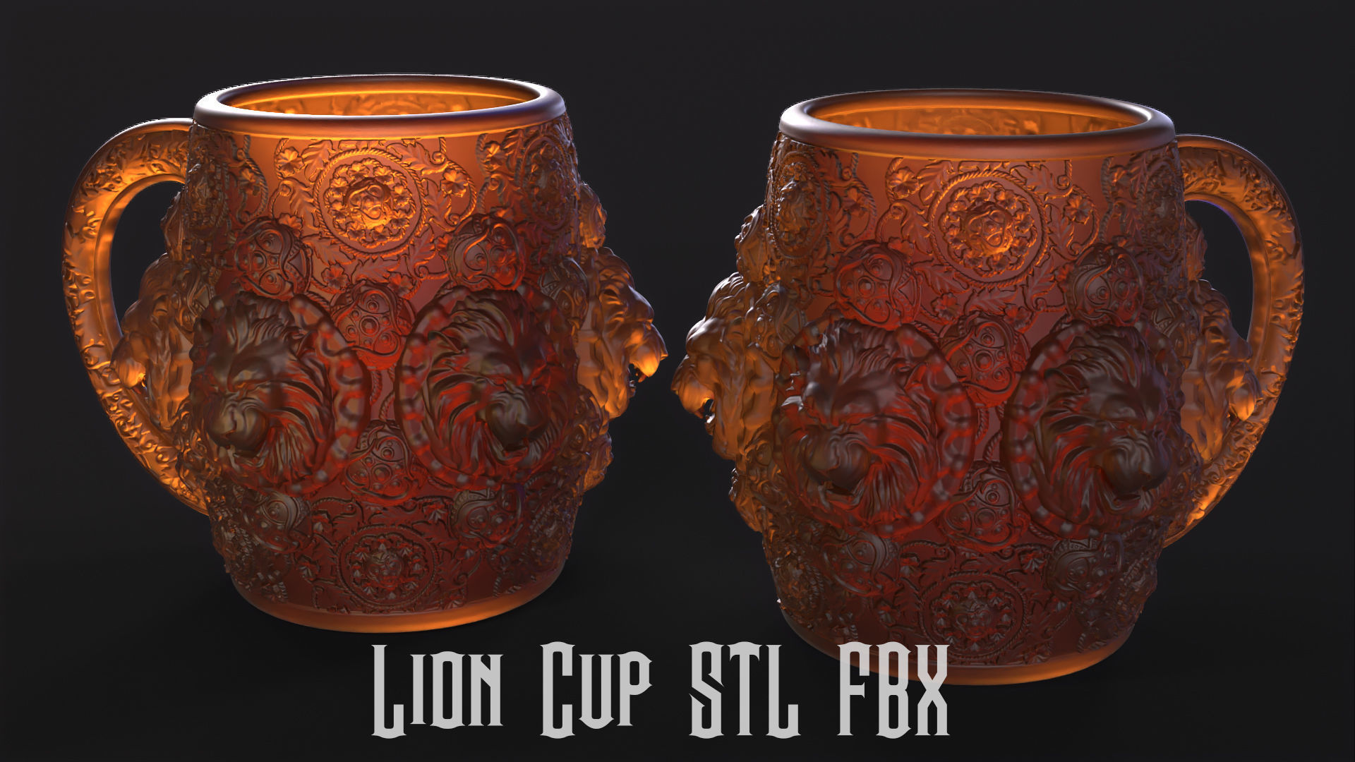 Lion Cup STL FBX 3D model 3D printable | CGTrader