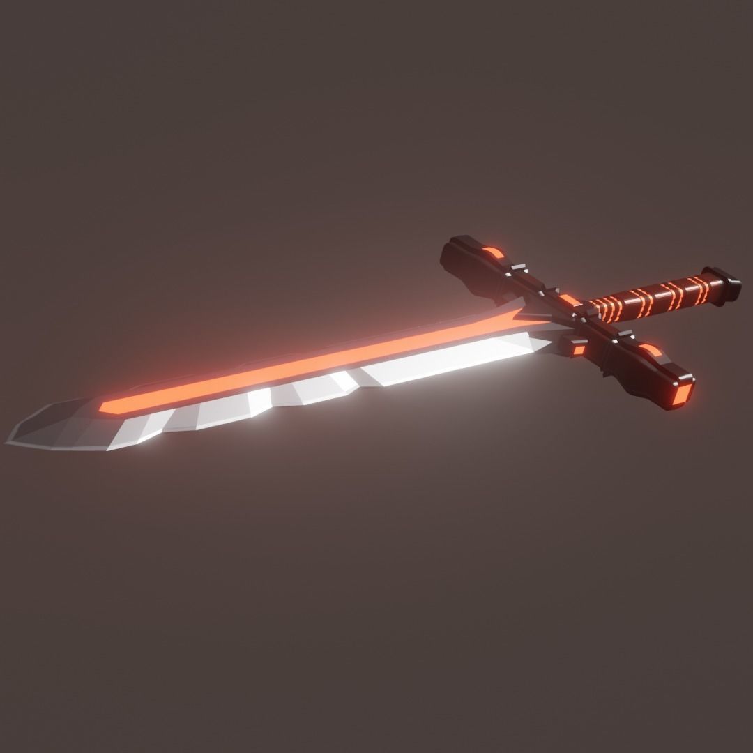 3D model Fantasy Cybernetic Red Sword Low-poly Game ready VR / AR / low ...