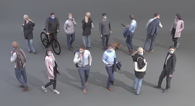 Character model group of people with masks 3D model | CGTrader