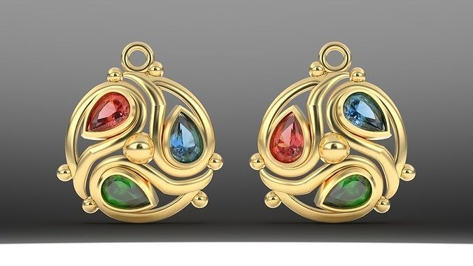 gem stone earring 3D model 3D printable | CGTrader