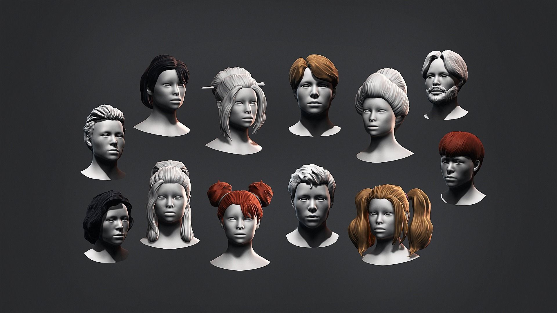 3D Model Collection Hair - Low Poly Hairstyle Kitbashes VR / AR / low ...