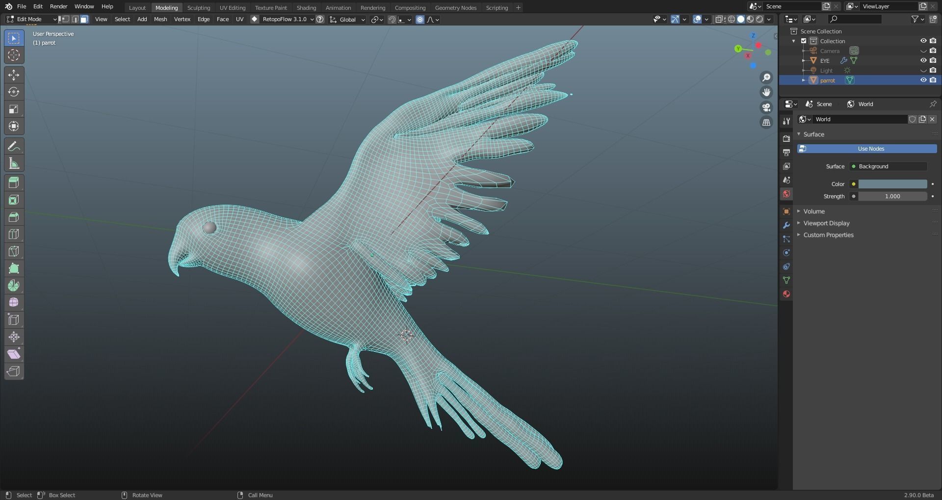 3D model parrot parakeet flying in sky VR / AR / low-poly | CGTrader