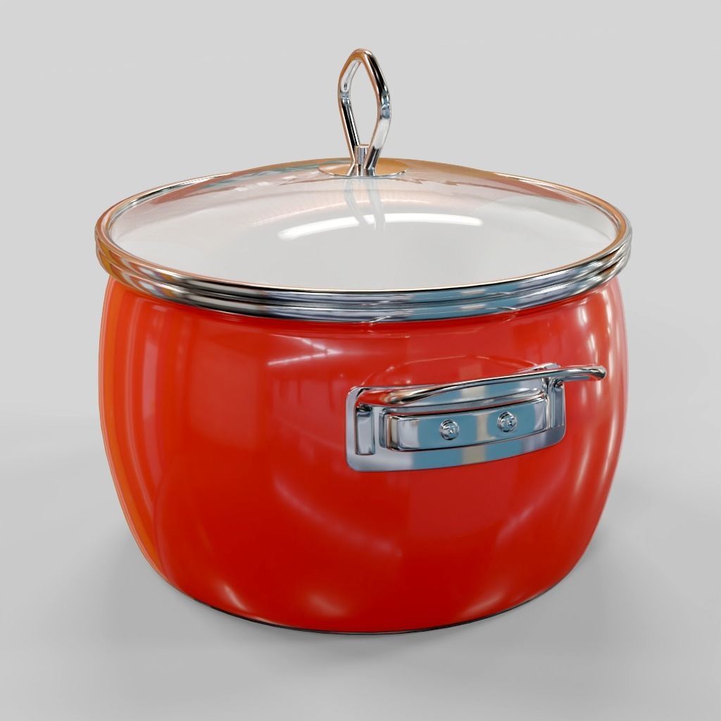 red pot with glass lid 3D model | CGTrader