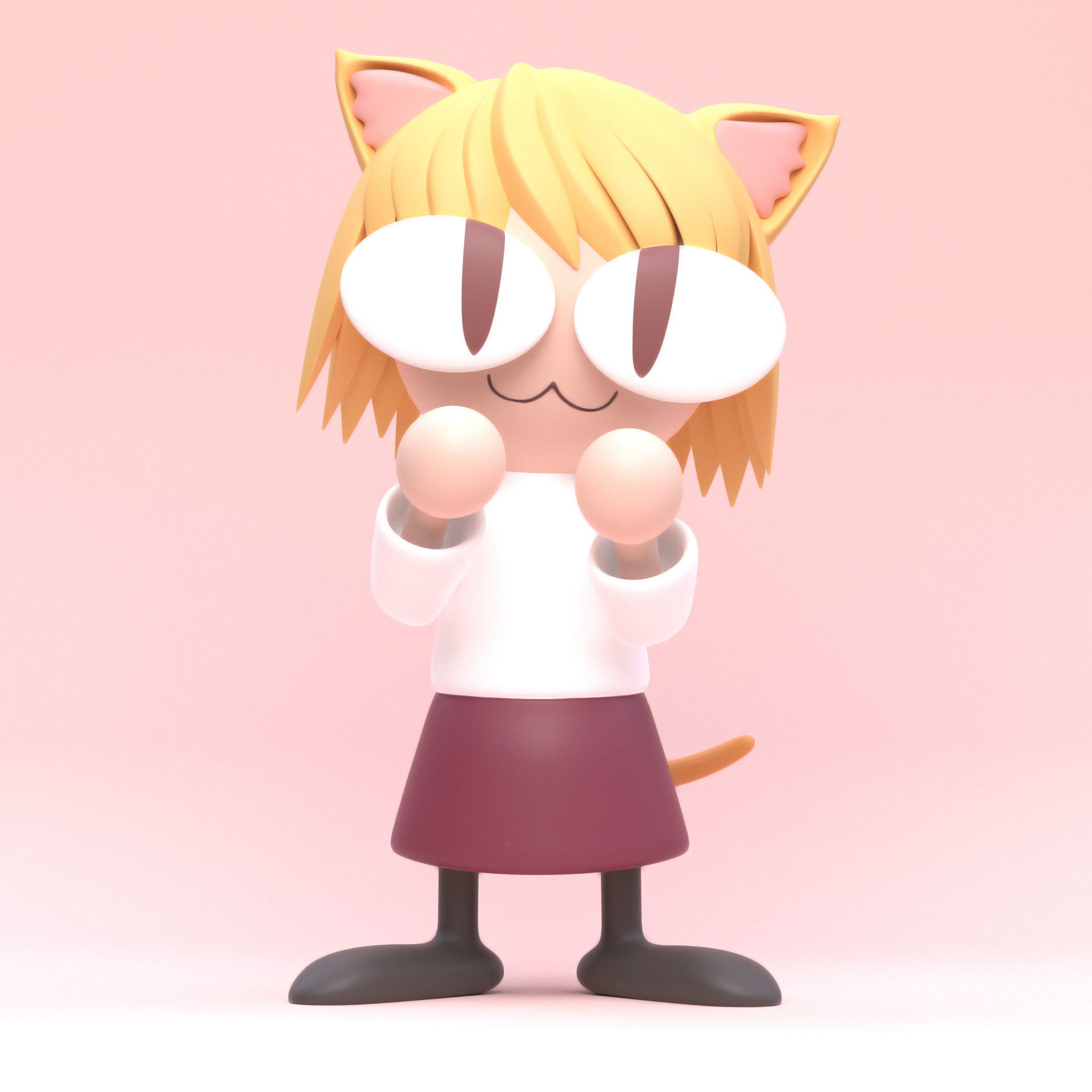 NECO-ARC cat wearing skirt 3D model rigged | CGTrader