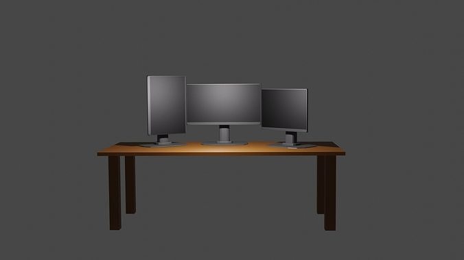 monitors three on table 3D model | CGTrader