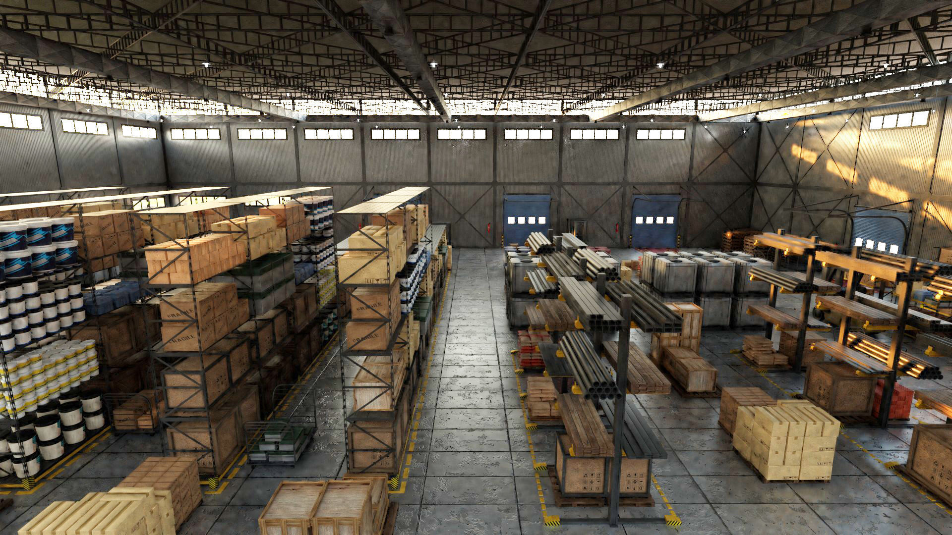 Warehouse industrial building with doors 3D model | CGTrader