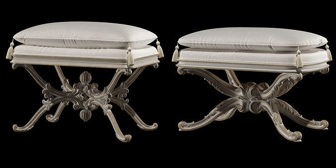 x puff ornate bench with cushion on top 3D model | CGTrader