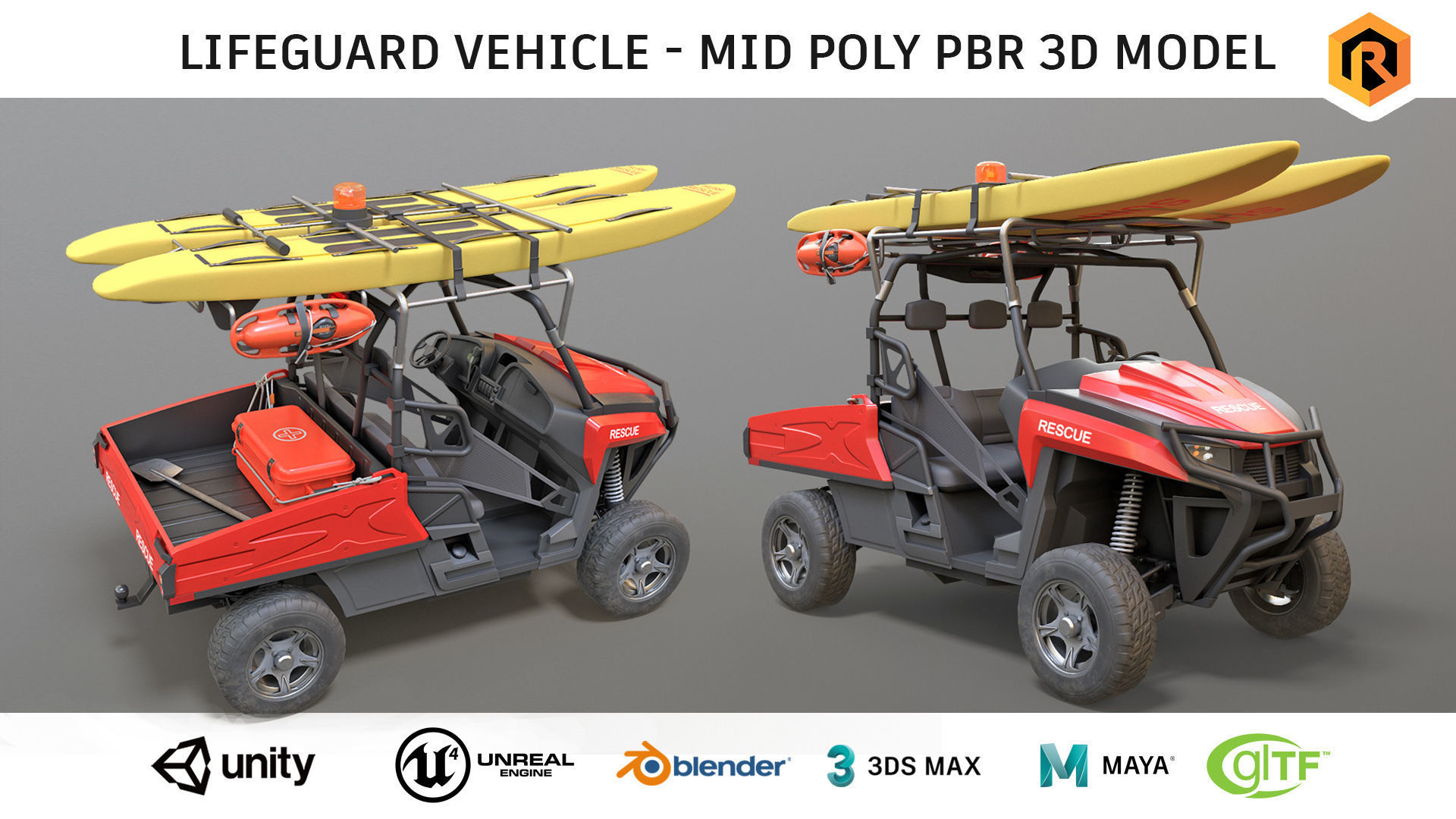 3D model Lifeguard Vehicle WIth Buoys And Boards VR / AR / low-poly ...
