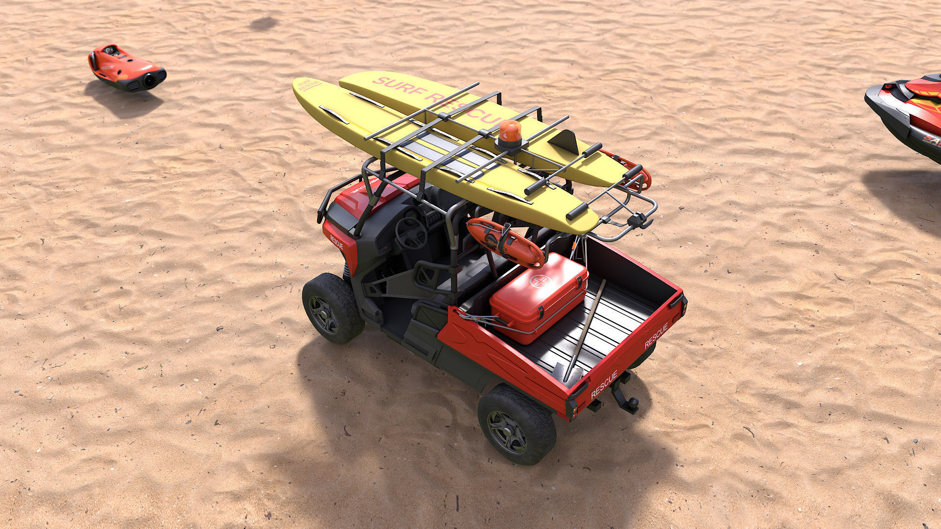 3D model Lifeguard Vehicle WIth Buoys And Boards VR / AR / low-poly ...