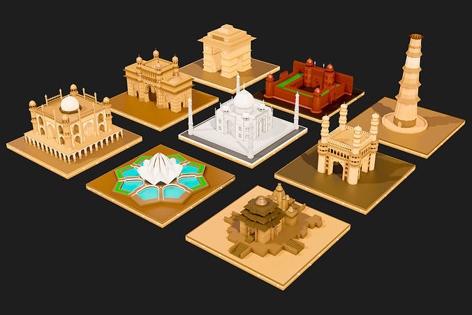 3D model Low Poly Indian Monuments Low-poly Landmarks VR / AR / low-poly | CGTrader