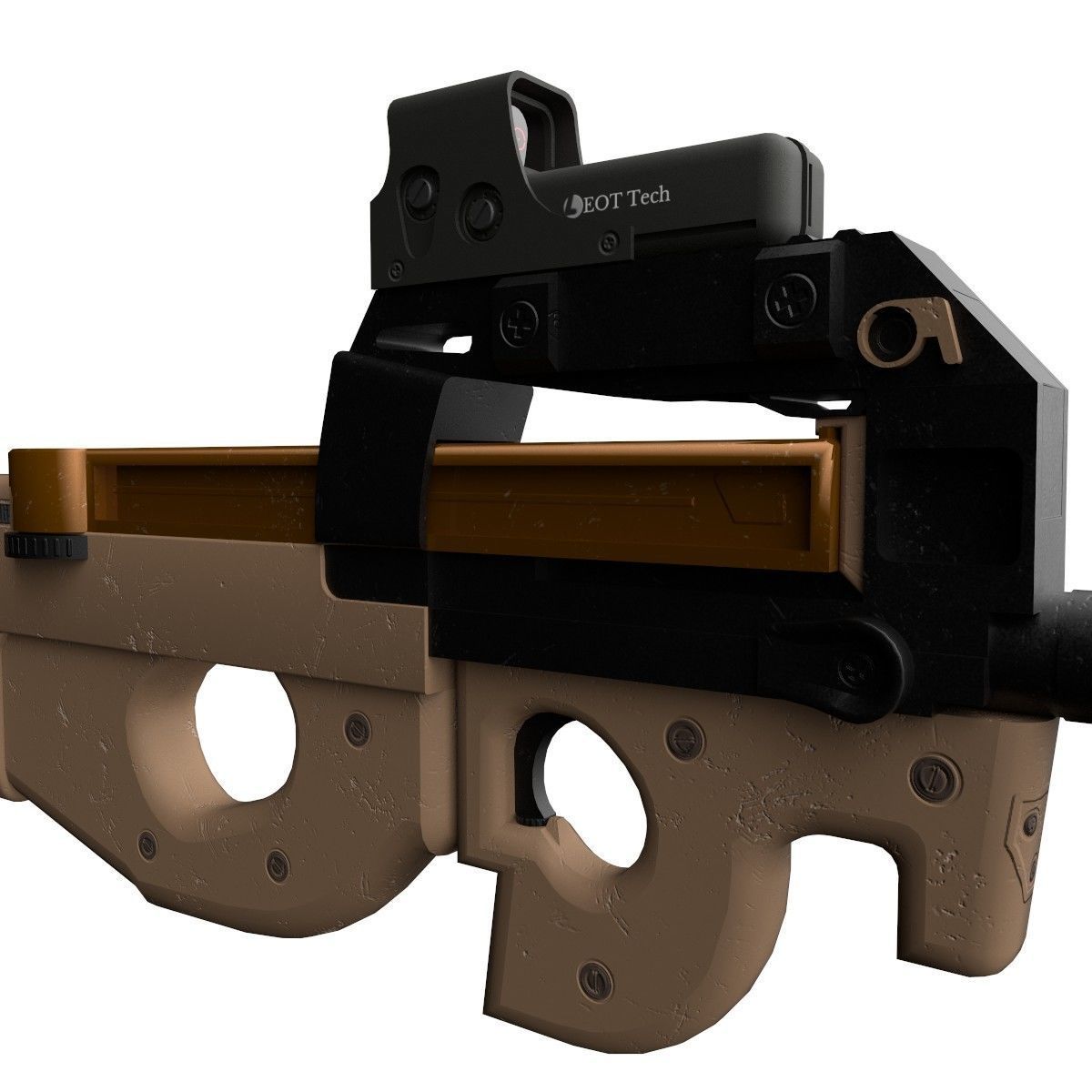 3D model INCREDIBLE FS P90 RIFLE with silencer and reflex sight VR / AR ...