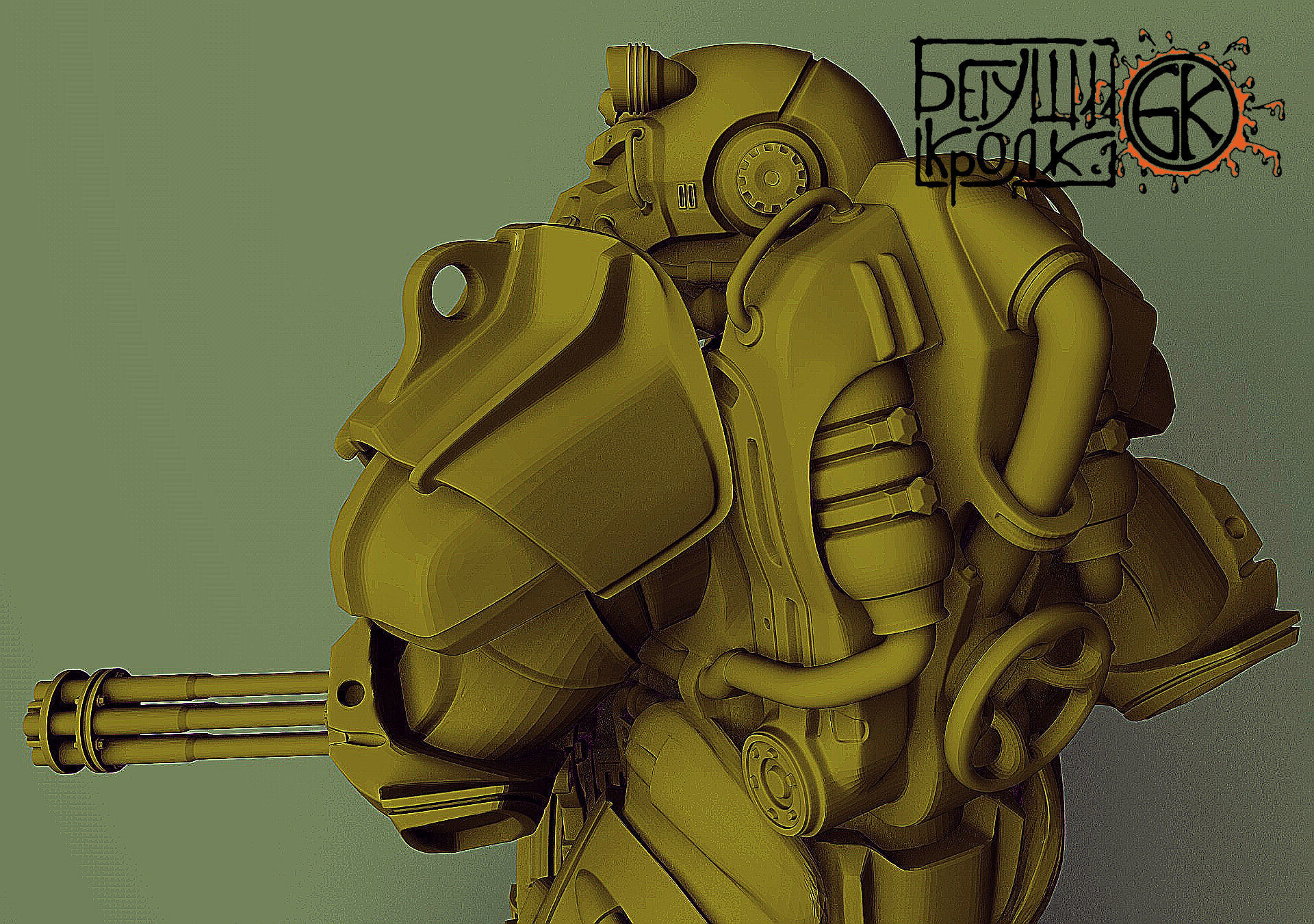 T-60 armor Minigun Fallout 4 Scale 2 3D model 3D printable | CGTrader