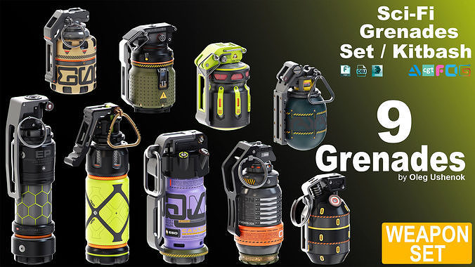 Sci-Fi Grenades Set Kitbash 3D model | CGTrader