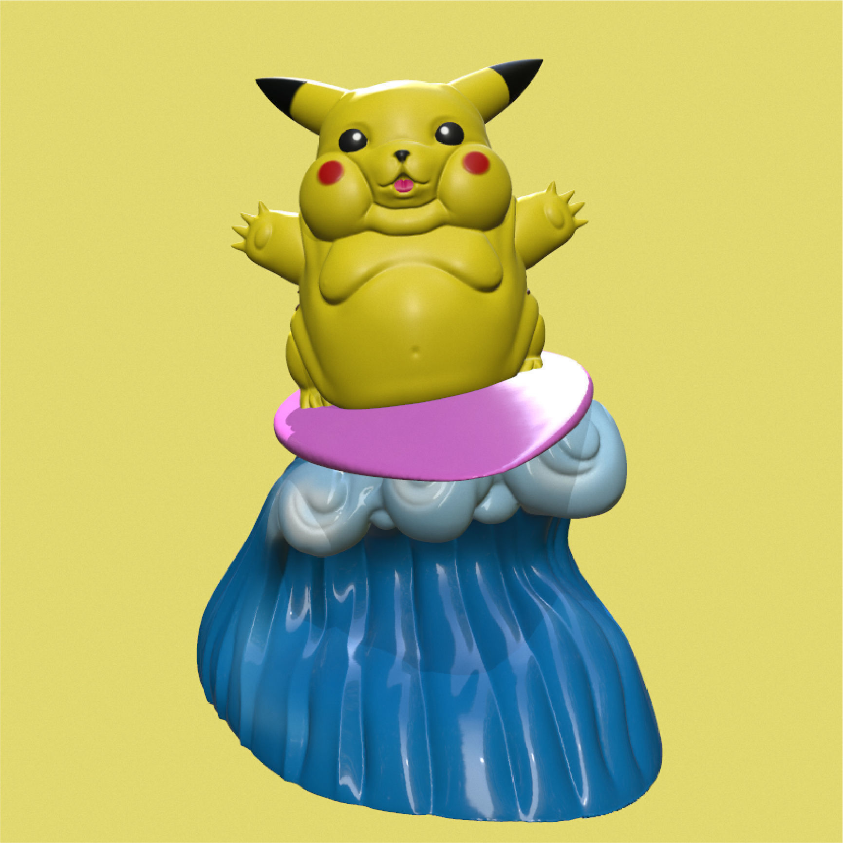 Surfing Pikachu - Fat Version 3D model 3D printable | CGTrader