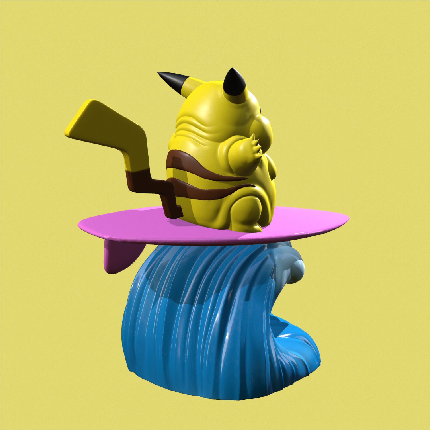 Surfing Pikachu - Fat Version 3D model 3D printable | CGTrader