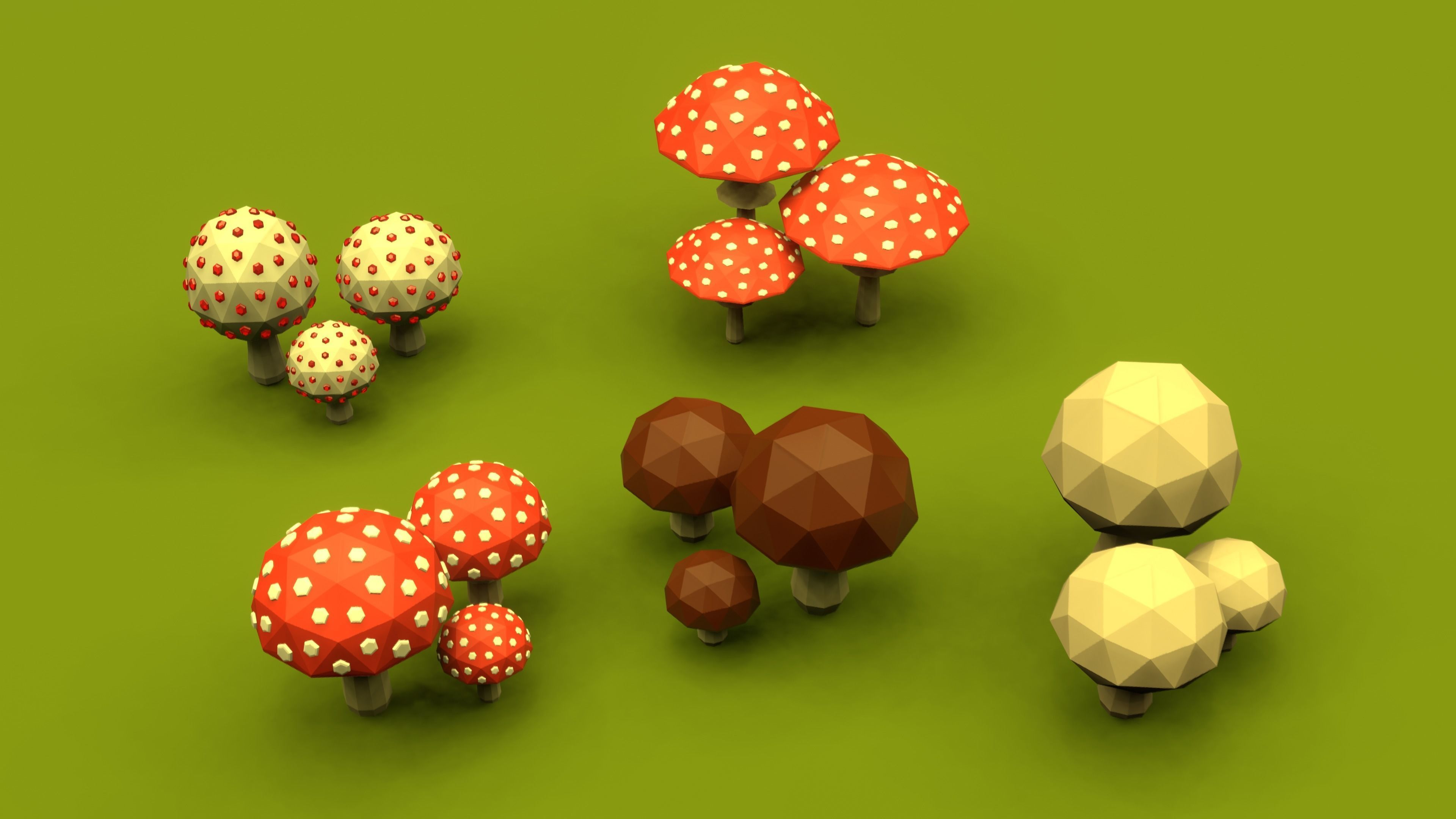 3D model Set of stylized low-poly mushrooms VR / AR / low-poly | CGTrader